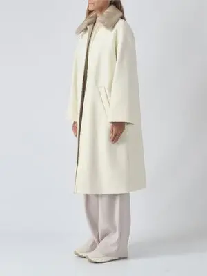 Herno Knee-length Single-breasted Wool Blend Coat With Fur Collar