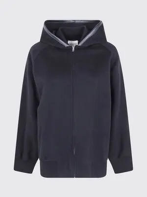 SEMICOUTURE Relaxed Fit Wool Knit Zip-up Hoodie With Dropped Shoulders - Black