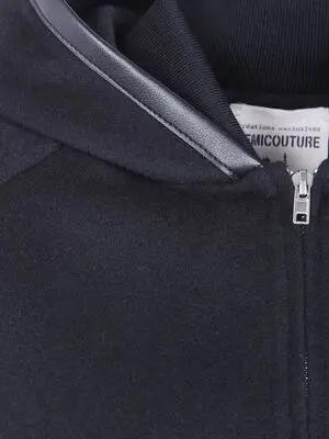 SEMICOUTURE Relaxed Fit Wool Knit Zip-up Hoodie With Dropped Shoulders - Black