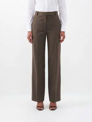 JOSEPH High-waisted Wide Leg Tailored Trousers In Viscose And Cotton Blend - Brown