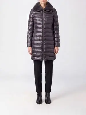 Herno Knee-length Down Jacket In Water-repellent Ultralight Nylon With Fur Collar Brown