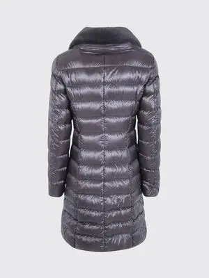 Herno Knee-length Down Jacket In Water-repellent Ultralight Nylon With Fur Collar - Grey