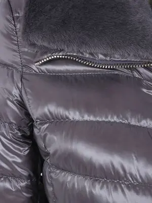 Herno Knee-length Down Jacket In Water-repellent Ultralight Nylon With Fur Collar - Grey
