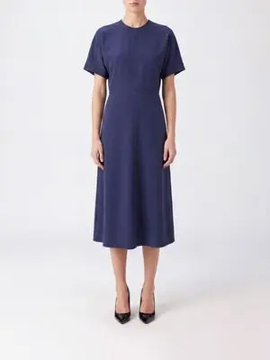 Victoria Beckham Eleanor A-line Midi Dress In Stretch Viscose With Crew Neck - Blue