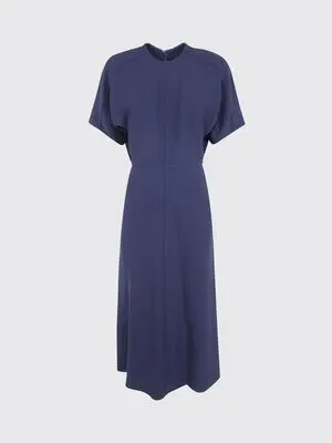Victoria Beckham Eleanor A-line Midi Dress In Stretch Viscose With Crew Neck - Blue