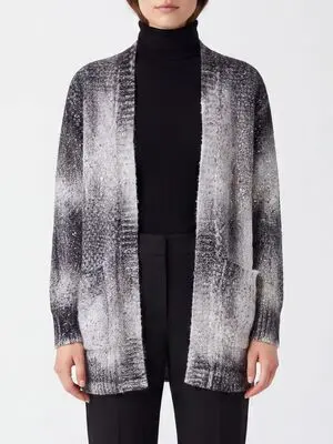 Avant Toi Cotton And Wool Blend Cardigan With Abstract Pattern And Patch Pockets - Black