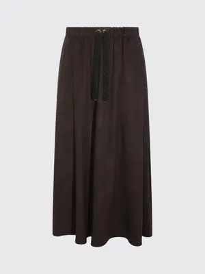 Herno Flared Wool Blend Knit Midi Skirt With High Waist And Drawstring - Black