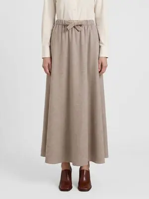 Herno Flared Wool Blend Knit Midi Skirt With High Waist And Drawstring