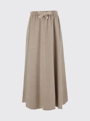 Herno Flared Wool Blend Knit Midi Skirt With High Waist And Drawstring