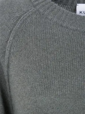 KUJTEN 100% Cashmere Crewneck Jumper With Long Sleeves And Ribbed Trims - Green