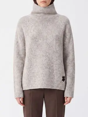 KUJTEN 100% Cashmere Turtleneck Jumper With Contrast Logo And Ribbed Trims - Brown