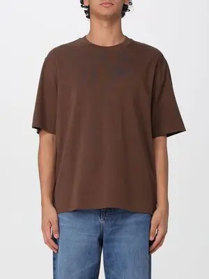 AMI Paris Short-sleeved Cotton T-shirt With Front Logo Print Beige