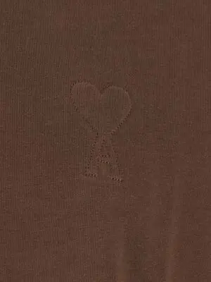 AMI Paris Short-sleeved Cotton T-shirt With Front Logo Print - Brown