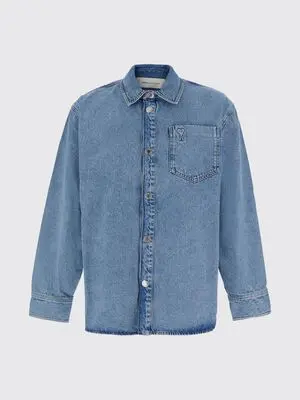 AMI Paris Cotton Denim Shirt With French Collar And Concealed Buttoning