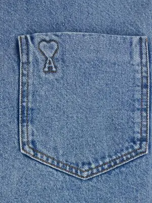 AMI Paris Cotton Denim Shirt With French Collar And Concealed Buttoning