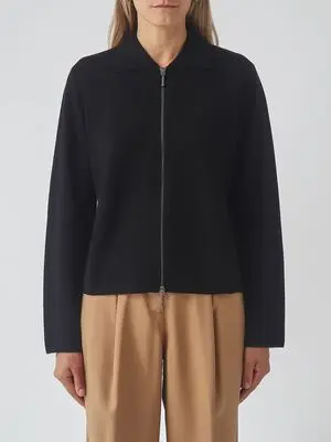 Max Mara Virgin Wool Zip Front Polo Cardigan - Black
