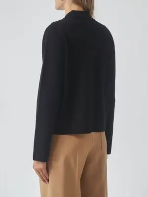 Max Mara Virgin Wool Zip Front Polo Cardigan - Black