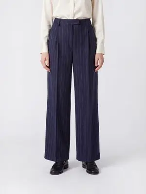 THELATEST Deva High-waisted Pinstriped Wide-leg Trousers In Wool Blend - Blue
