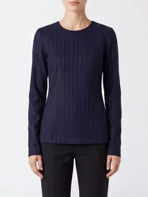 THELATEST Pinstriped Slim Fit Wool Blend Jumper With Back Zip Closure - Blue