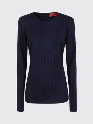 THELATEST Pinstriped Slim Fit Wool Blend Jumper With Back Zip Closure - Blue
