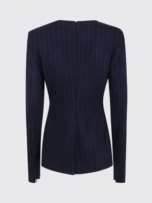 THELATEST Pinstriped Slim Fit Wool Blend Jumper With Back Zip Closure - Blue