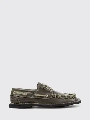 Camper Eki Leather Boat Shoes With Embroidery And Asymmetrical Toe - Grey
