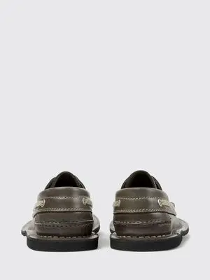 Camper Eki Leather Boat Shoes With Embroidery And Asymmetrical Toe - Grey