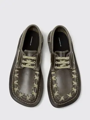 Camper Eki Leather Boat Shoes With Embroidery And Asymmetrical Toe - Grey