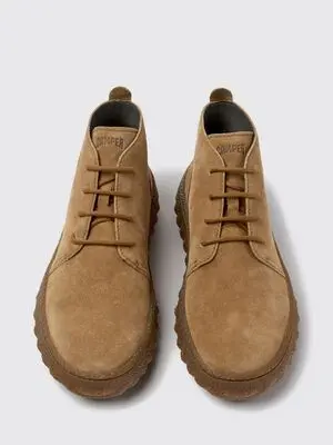 Camper Ground Lace-up Suede Ankle Boots With Notched Sole