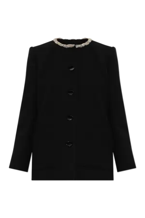 Valentino Garavani Wool Blazer With Embellished Neckline