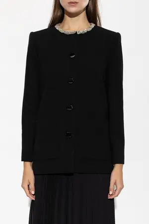 Valentino Garavani Wool Blazer With Embellished Neckline