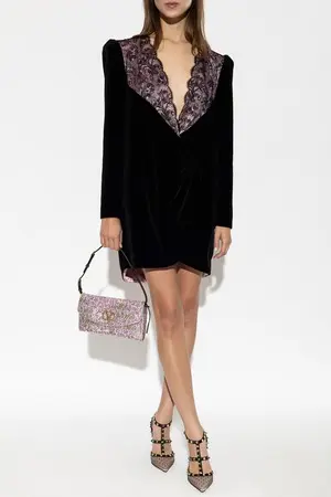 Valentino Garavani Velvet Mini Dress With Lace Trim