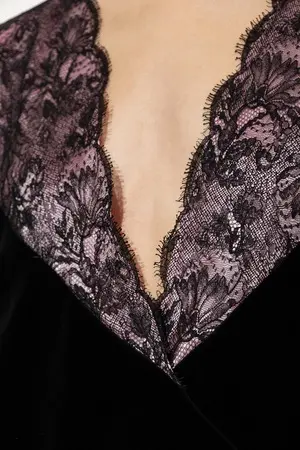 Valentino Garavani Velvet Mini Dress With Lace Trim
