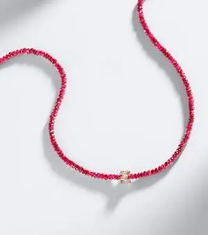 SUZANNE KALAN 18kt Rose Beaded Necklace With Rubies And Diamonds