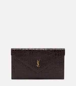 Saint Laurent Cassandre Leather Clutch - Brown
