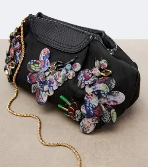 Dries Van Noten Embellished Leather-trimmed Clutch