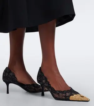 JIMMY CHOO Faiz Lace Pumps With Ankle Strap - Black