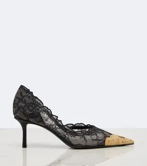 JIMMY CHOO Faiz Lace Pumps With Ankle Strap - Black