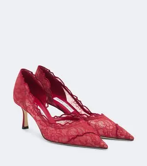 JIMMY CHOO Faiz Lace Pumps With Ankle Strap - Red