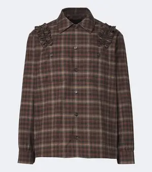 Simone Rocha Ruffled Checked Cotton Flannel Shirt - Brown