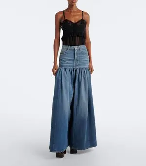 Chloé Pleated Denim Maxi Skirt