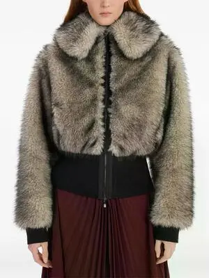 High Brogue Faux-fur Cropped Jacket - Grey