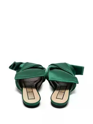 N°21 Satin Knot Detail Flat Sandals - Green