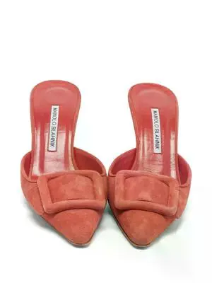 Manolo Blahnik Maysale Suede Mules With Buckle Detail - Red