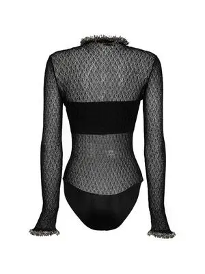 SELF-PORTRAIT Bead-embroidered Mesh Bodysuit