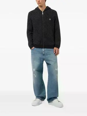 Philipp Plein Wool Cashmere Zip Hoodie With Crocodile Effect