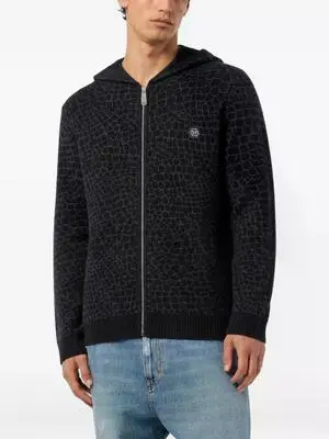 Philipp Plein Wool Cashmere Zip Hoodie With Crocodile Effect