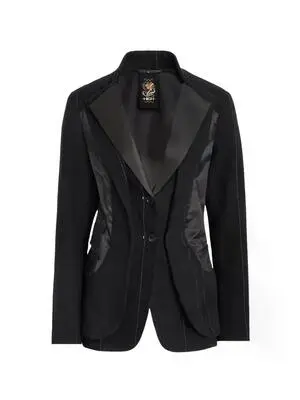 High Zig-zag Panelled Contrast-lapel Blazer