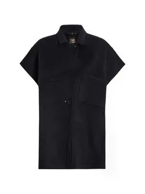 High Correct Contrast-stitch Short-sleeved Cape - Black