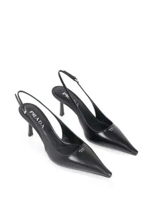Prada Brushed Leather Pointed Toe Slingback Pumps
